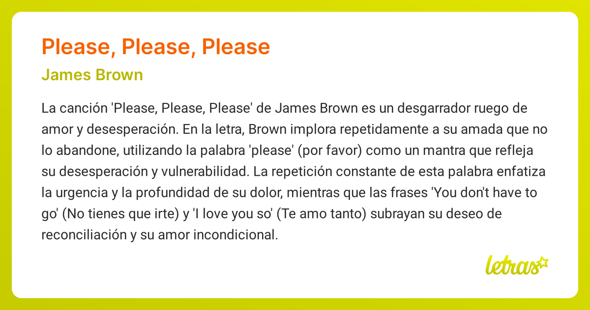 Significado de la canción PLEASE, PLEASE, PLEASE (James Brown) - LETRAS.COM