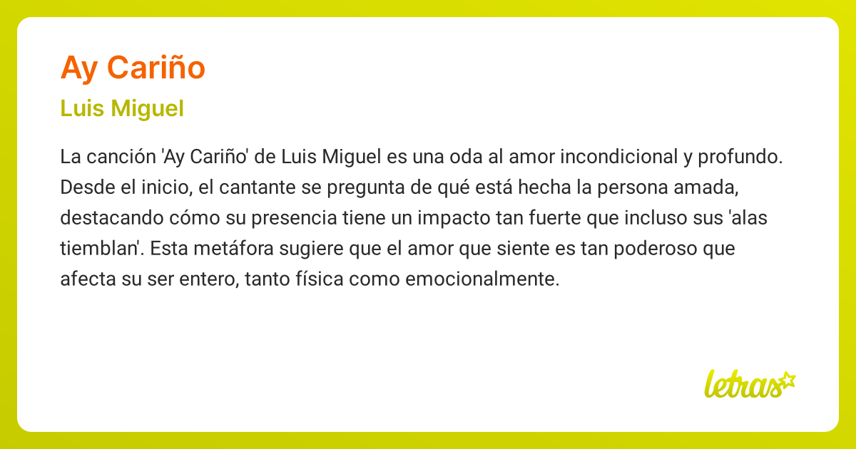 Significado de la canción AY CARIÑO (Luis Miguel) - LETRAS.COM