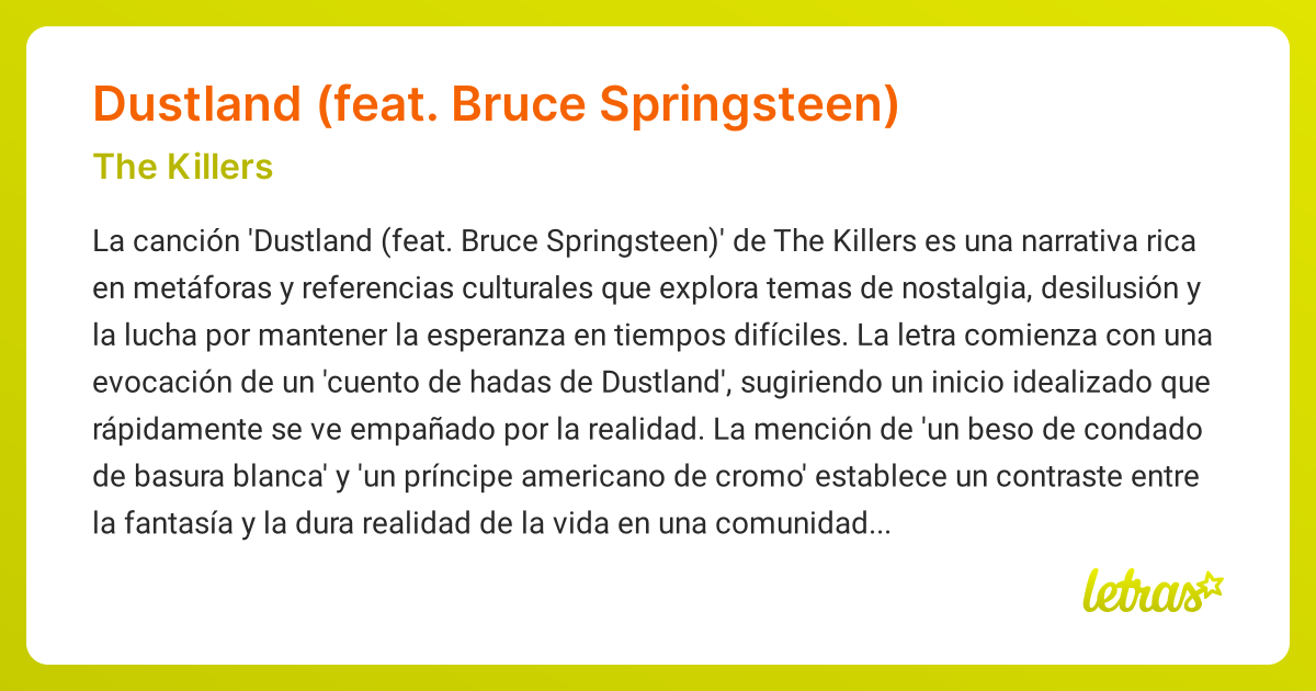 Significado de la canción Dustland (feat. Bruce Springsteen) (The Killers) - LETRAS.COM