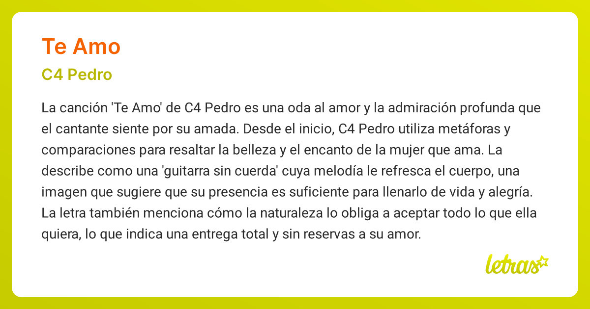 Significado de la canción TE AMO (C4 Pedro) - LETRAS.COM
