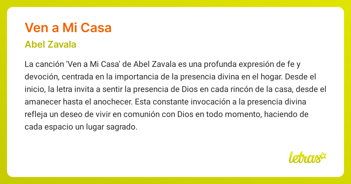 Significado de la canción VEN A MI CASA (Abel Zavala) - LETRAS.COM