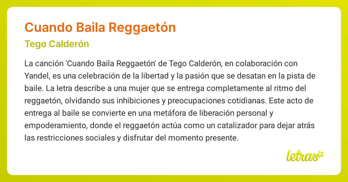 Significado de la canción CUANDO BAILA REGGAETÓN (Tego Calderón ...