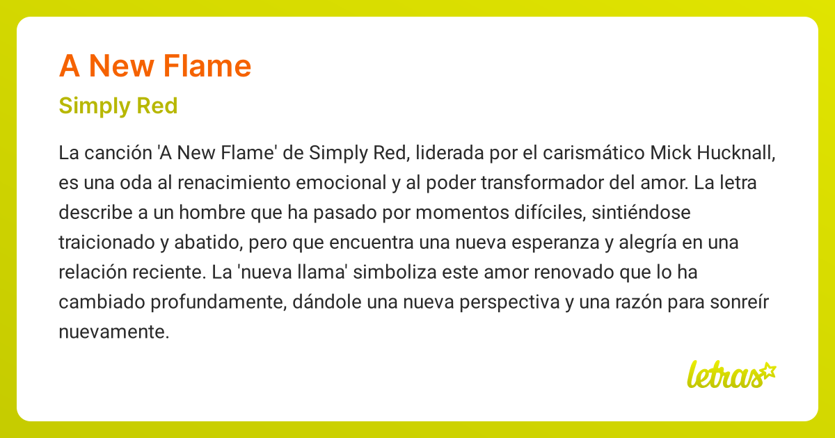 Significado de la canción A NEW FLAME (Simply Red) - LETRAS.COM