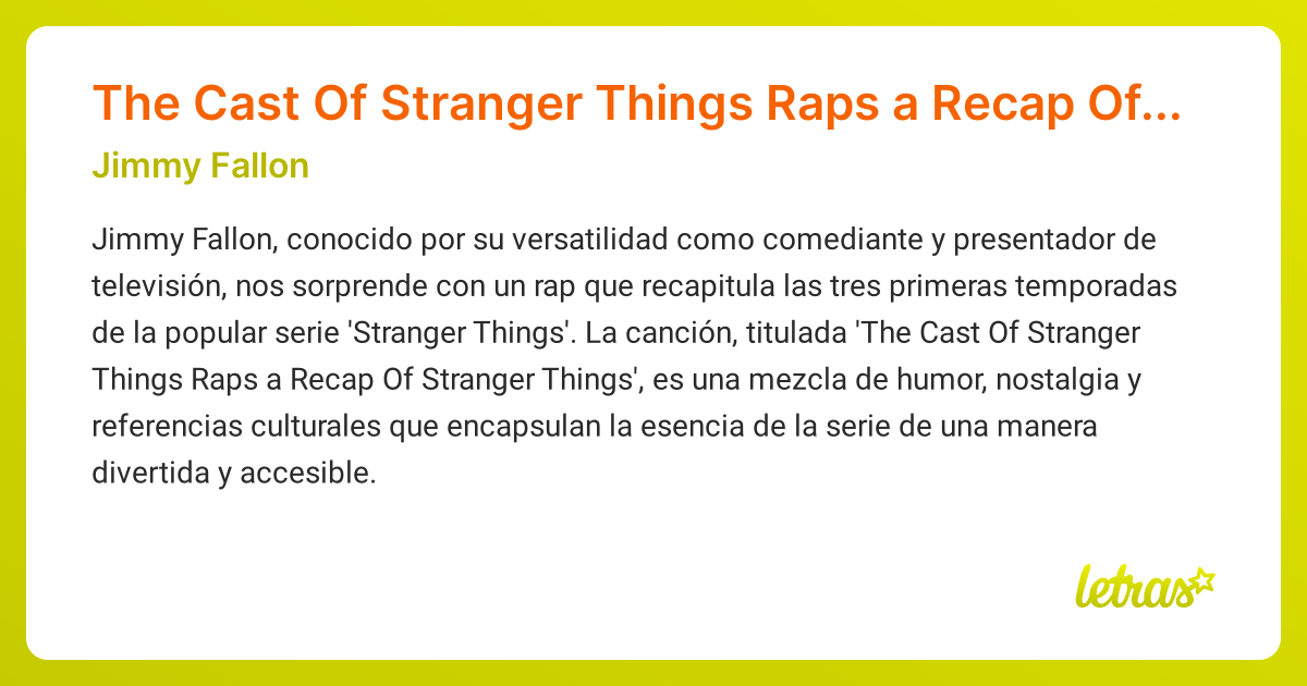 Significado de la canción The Cast Of Stranger Things Raps a Recap Of Stranger Things (Jimmy ...