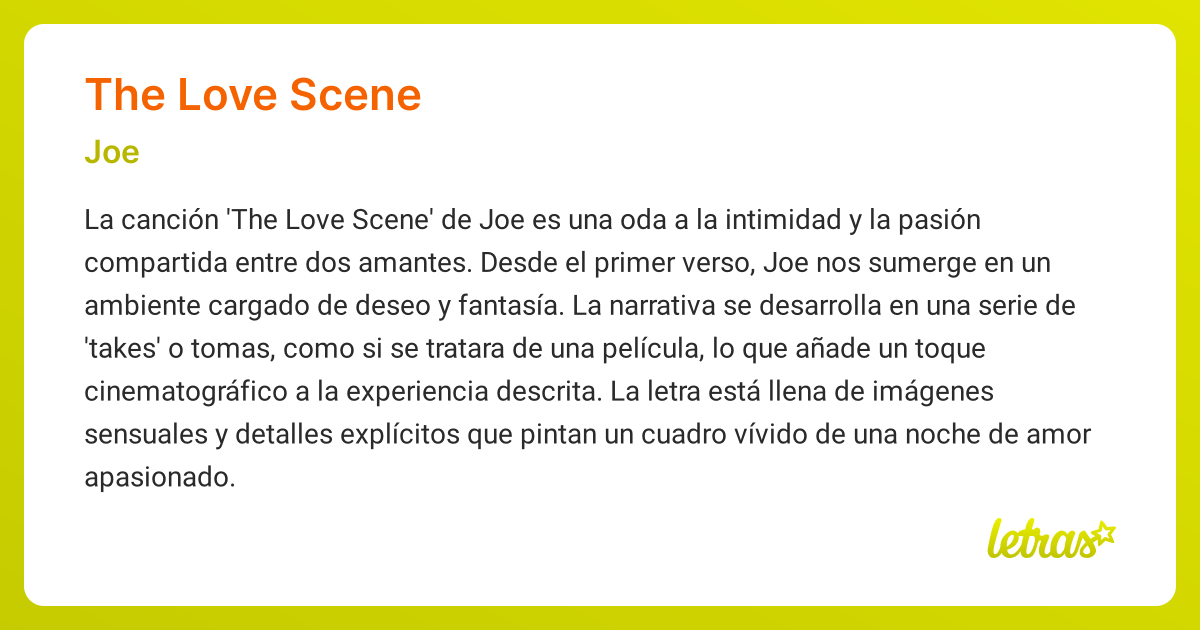 Significado de la canción THE LOVE SCENE (Joe) - LETRAS.COM