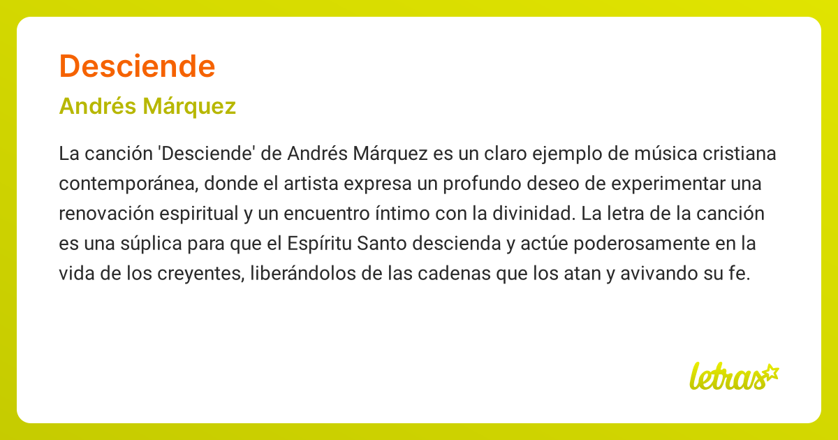 Significado de la canción DESCIENDE (Andrés Márquez) - LETRAS.COM