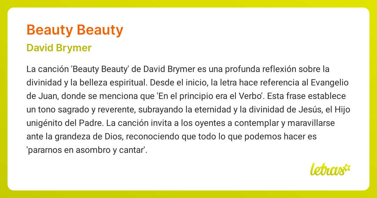 Significado de la canción BEAUTY BEAUTY (David Brymer) - LETRAS.COM