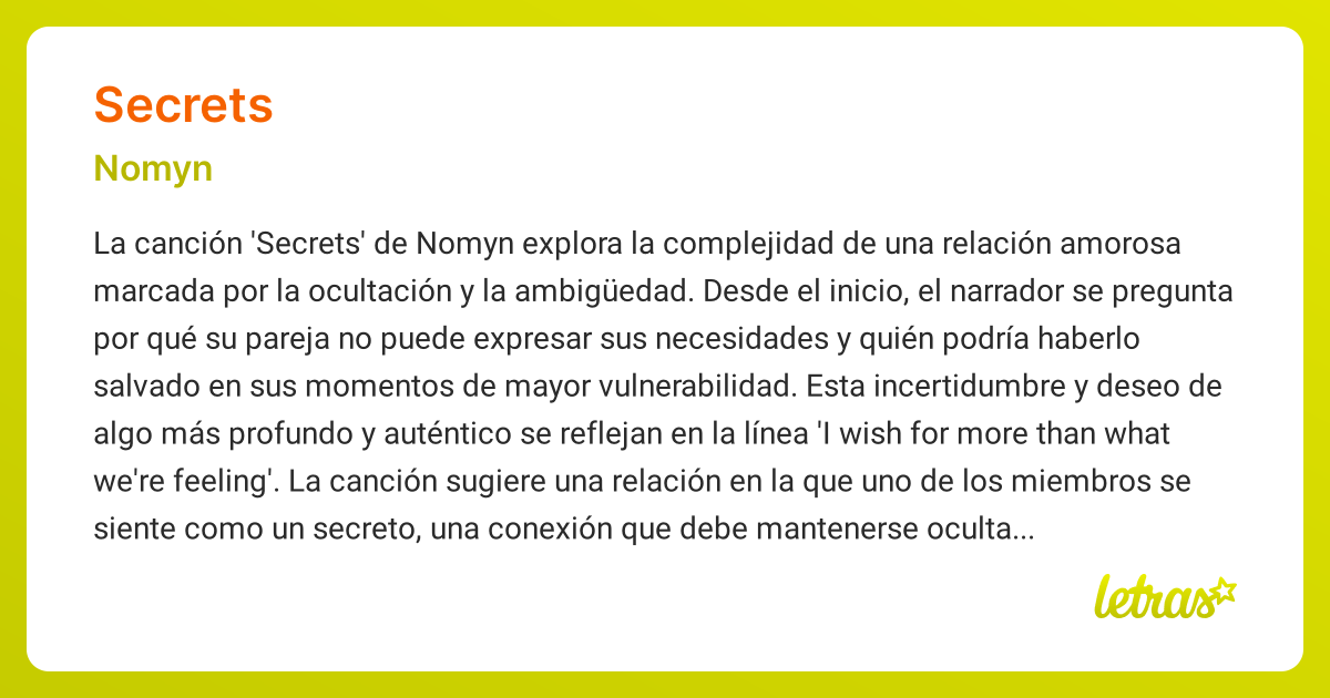 Significado de la canción SECRETS (Nomyn) - LETRAS.COM