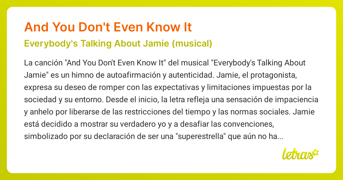 Significado de la canción AND YOU DON'T EVEN KNOW IT (Everybody's ...