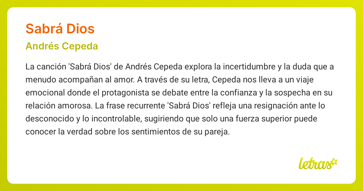 Significado de la canción SABRÁ DIOS (Andrés Cepeda) - LETRAS.COM