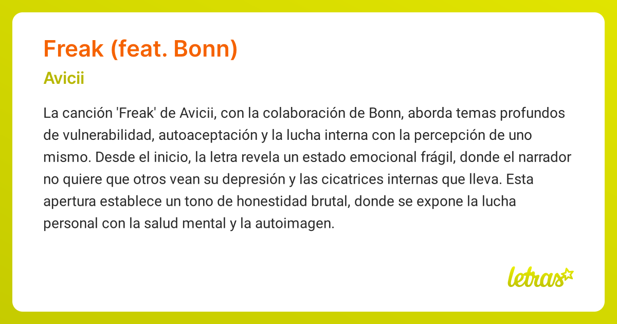 Significado de la canción FREAK (FEAT. BONN) (Avicii) - LETRAS.COM