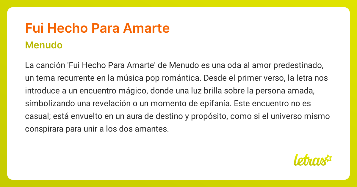 Significado de la canción FUI HECHO PARA AMARTE (Menudo) - LETRAS.COM