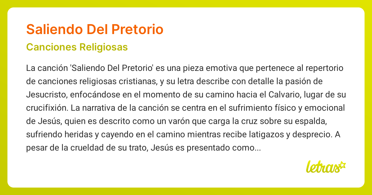 Significado de la canción SALIENDO DEL PRETORIO (Canciones Religiosas ...