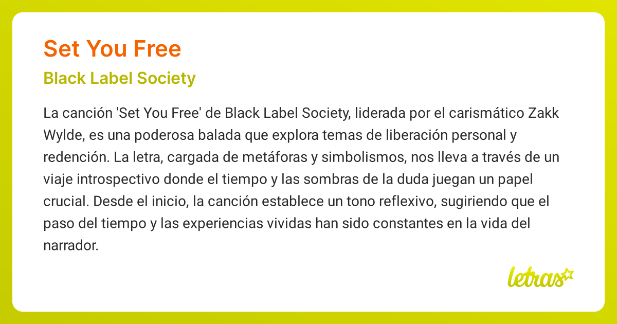Significado de la canción SET YOU FREE (Black Label Society) - LETRAS.COM