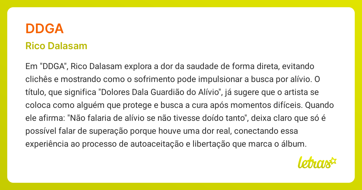 Significado da música DDGA (Rico Dalasam) - LETRAS.MUS.BR