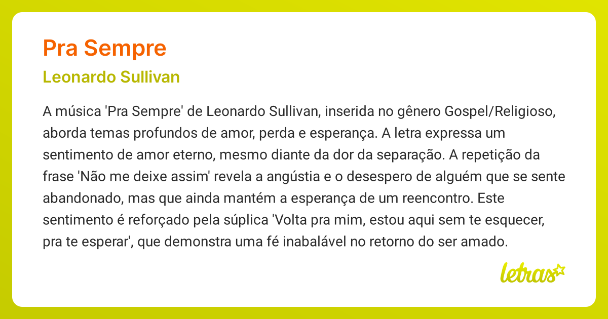 Significado da música PRA SEMPRE (Leonardo Sullivan) - LETRAS.MUS.BR