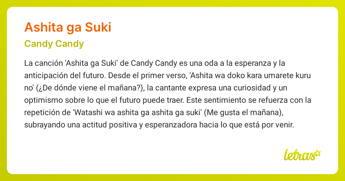 Significado de la canción ASHITA GA SUKI (Candy Candy) - LETRAS.COM