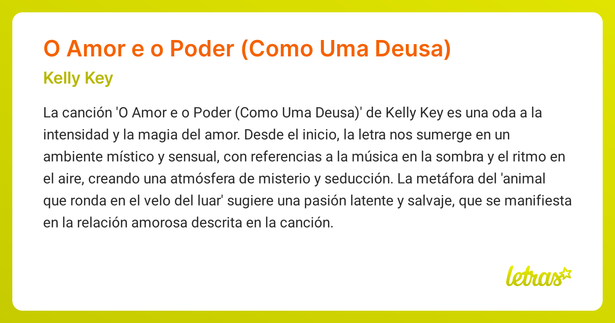 Significado de la canción O Amor e o Poder (Como Uma Deusa) (Kelly Key ...