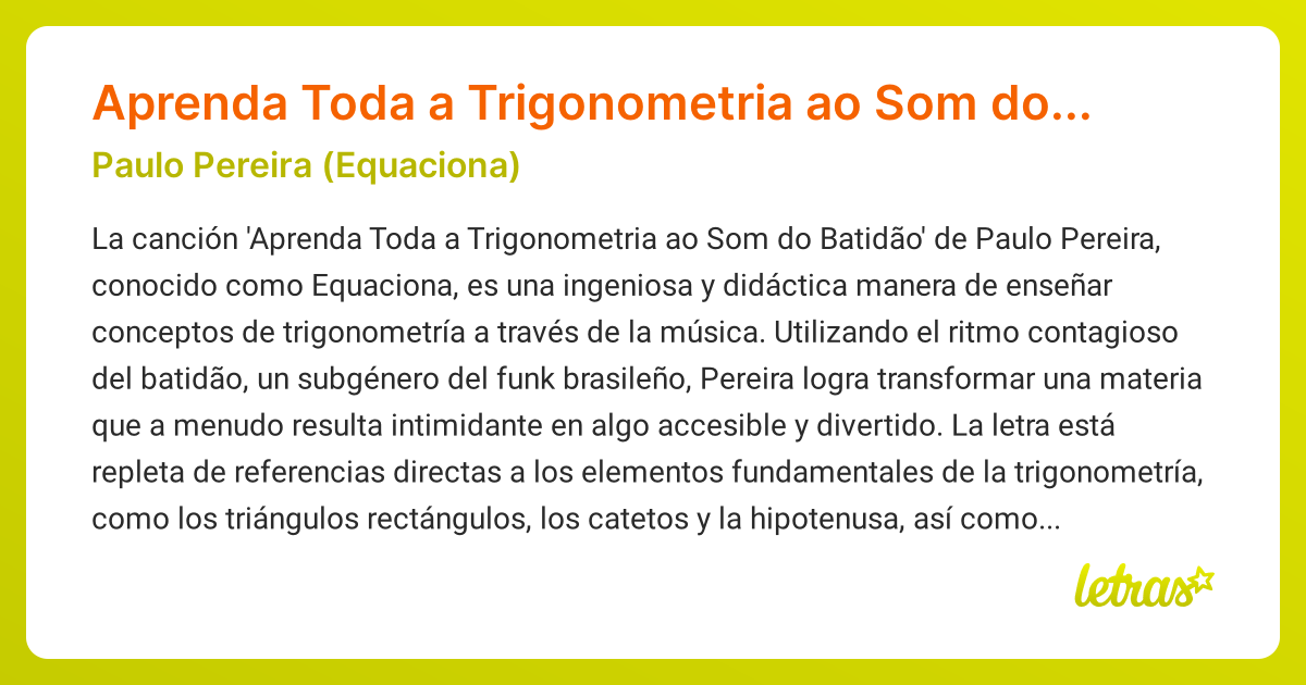Significado de la canción Aprenda Toda a Trigonometria ao Som do ...