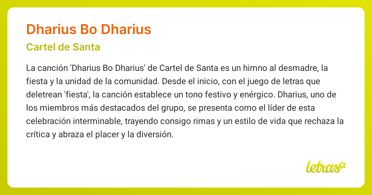 Significado de la canción DHARIUS BO DHARIUS (Cartel de Santa) - LETRAS.COM
