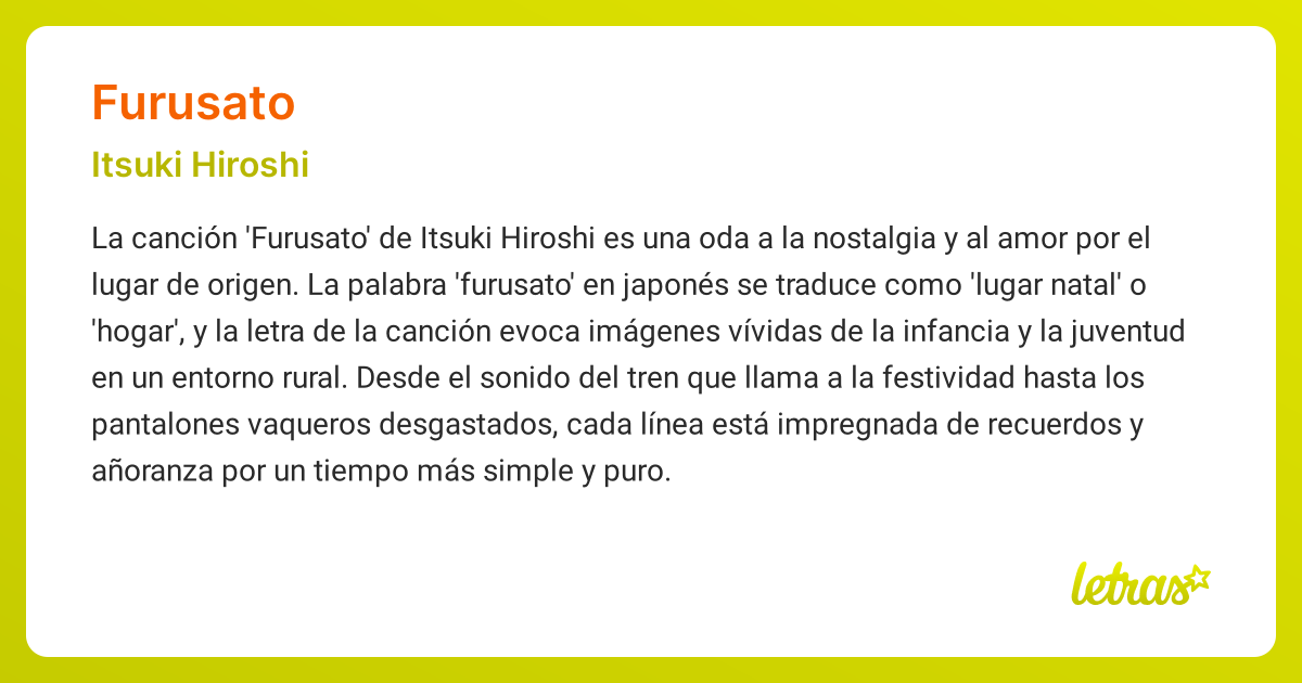 Significado de la canción FURUSATO (Itsuki Hiroshi) - LETRAS.COM