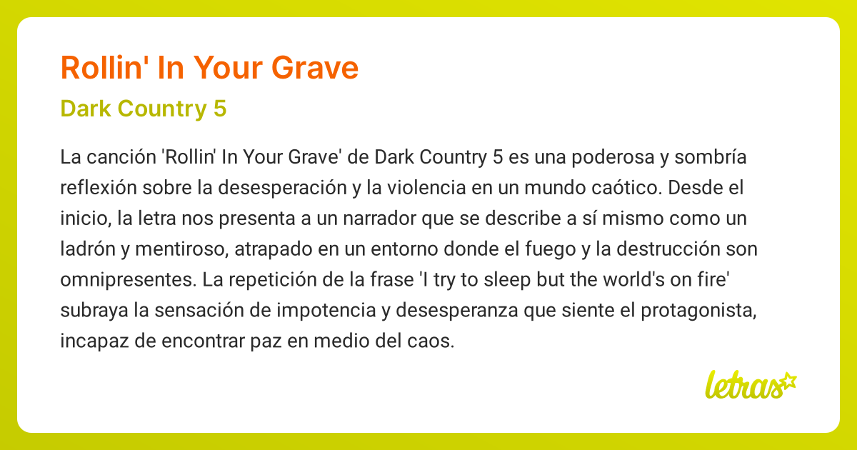 Significado de la canción ROLLIN' IN YOUR GRAVE (Dark Country 5 ...