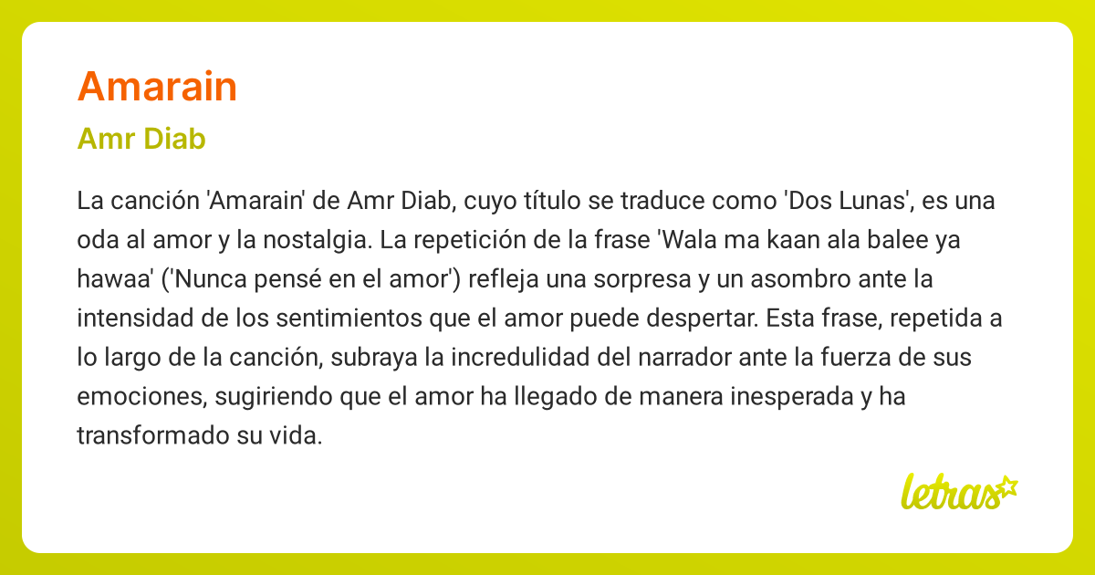Significado de la canción AMARAIN (Amr Diab) - LETRAS.COM