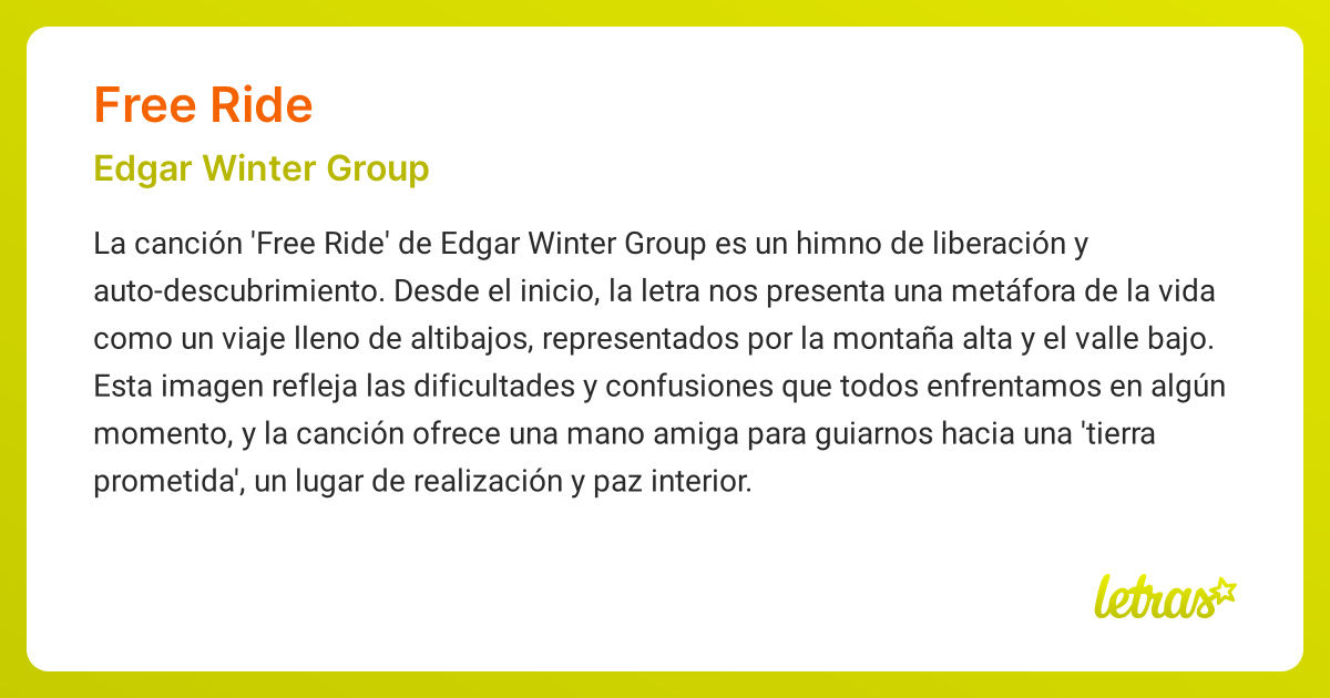 Significado de la canción FREE RIDE (Edgar Winter Group) - LETRAS.COM