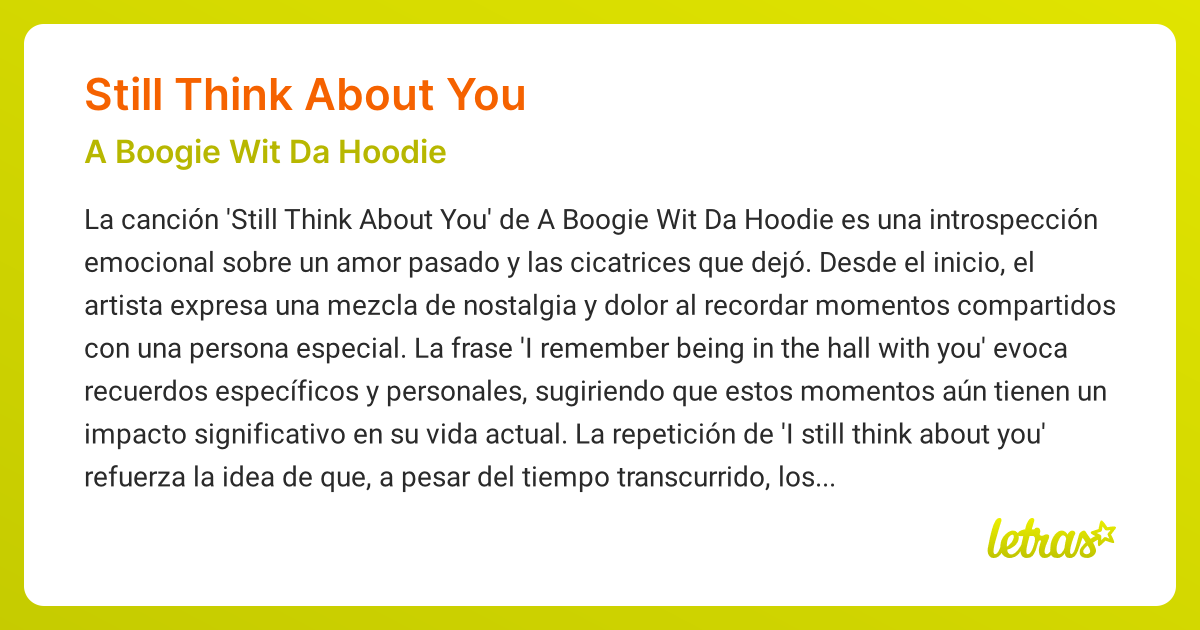Significado de la canción STILL THINK ABOUT YOU (A Boogie Wit Da Hoodie ...