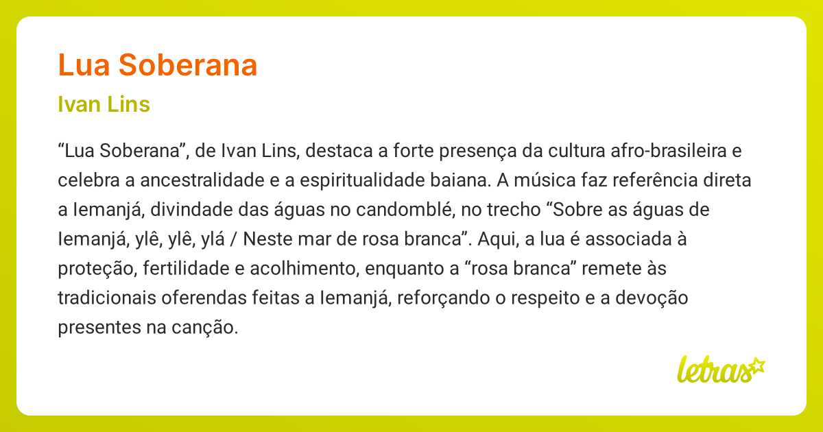Significado da música LUA SOBERANA (Ivan Lins) - LETRAS.MUS.BR
