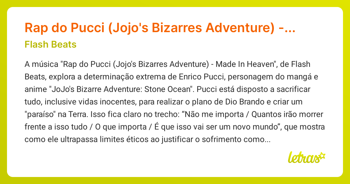 Significado da música Rap do Pucci (Jojo's Bizarres Adventure) - Made ...
