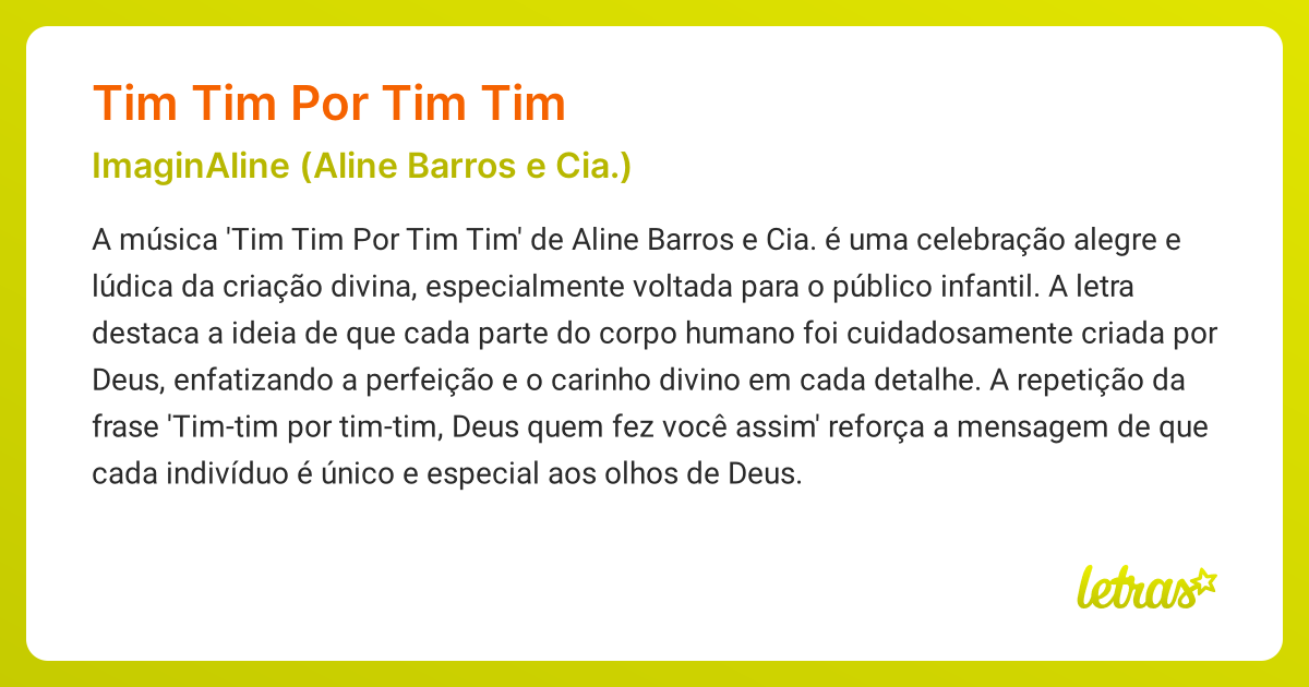 Significado da música TIM TIM POR TIM TIM (Aline Barros e Cia ...