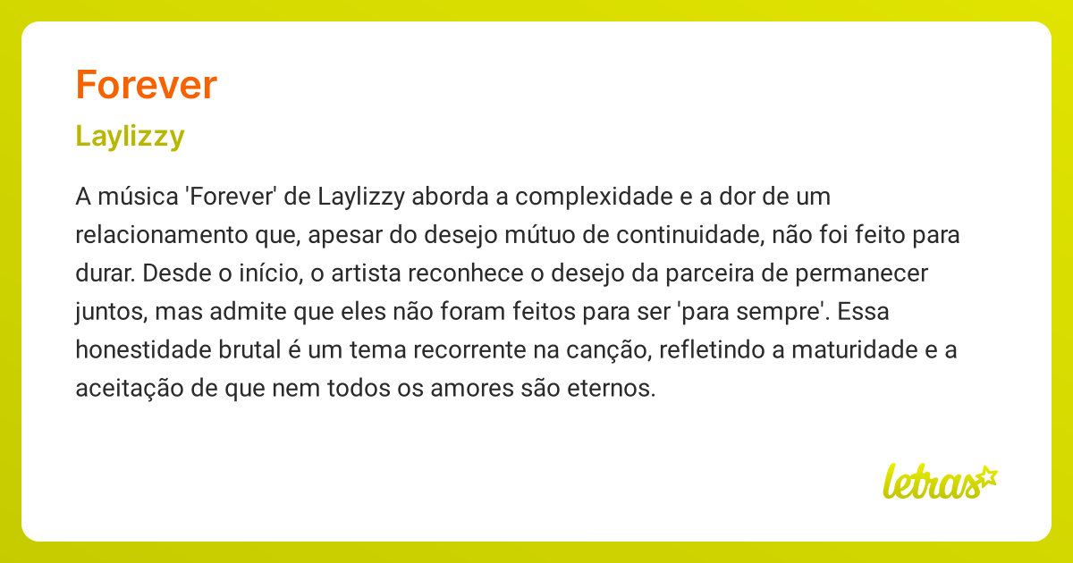 Significado da música FOREVER (Laylizzy) - LETRAS.MUS.BR