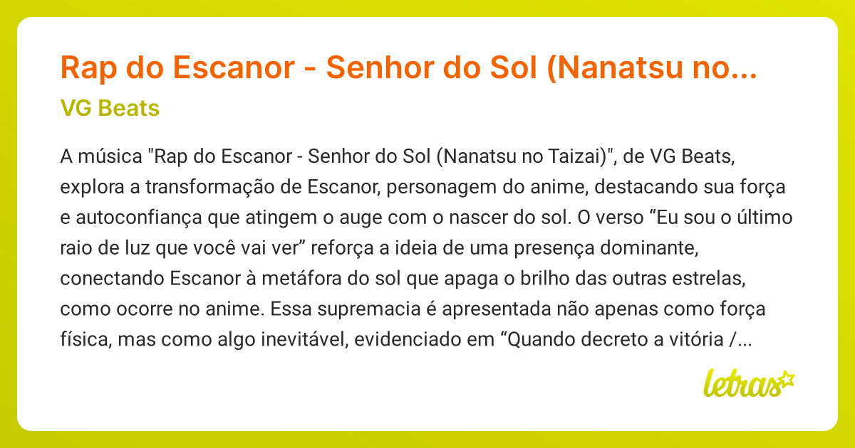 Significado da música Rap do Escanor - Senhor do Sol (Nanatsu no Taizai ...
