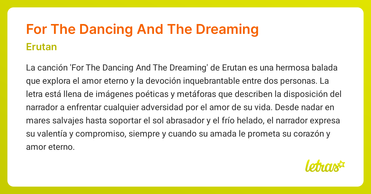 Significado de la canción For The Dancing And The Dreaming (Erutan ...