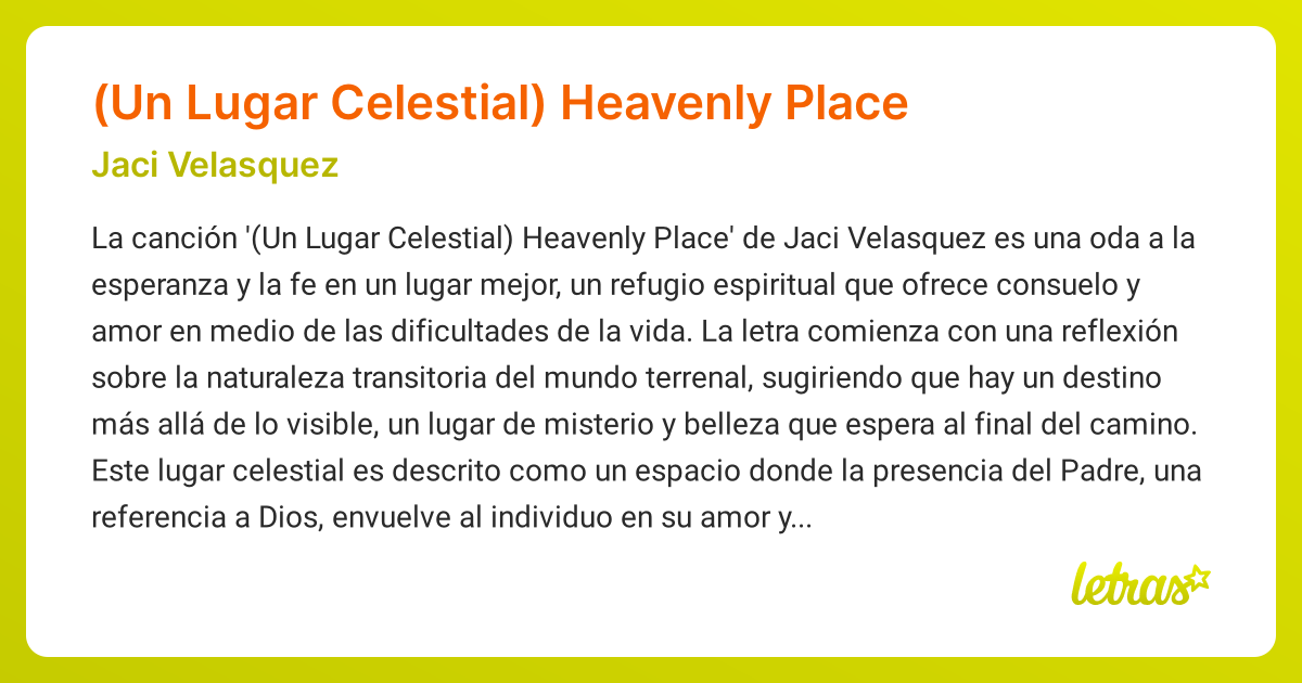 Significado de la canción (Un Lugar Celestial) Heavenly Place (Jaci ...