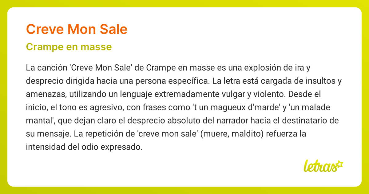 Significado de la canción CREVE MON SALE (Crampe en masse) - LETRAS.COM