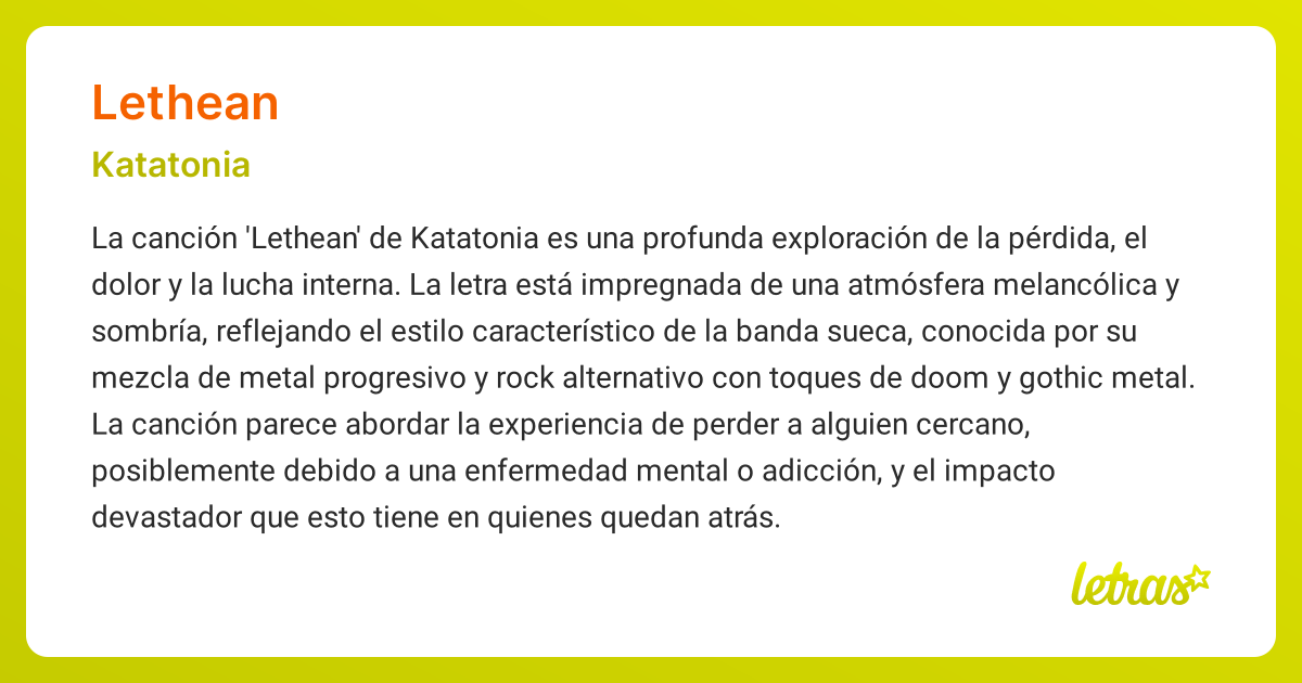 Significado de la canción LETHEAN (Katatonia) - LETRAS.COM