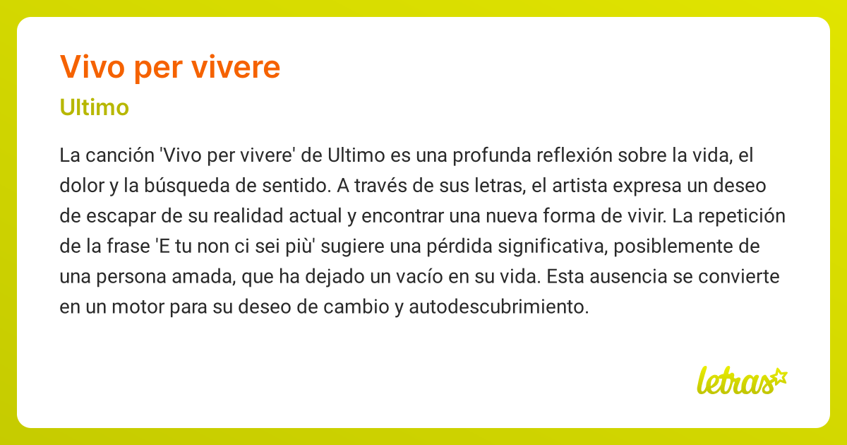 Significado de la canción VIVO PER VIVERE (Ultimo) - LETRAS.COM