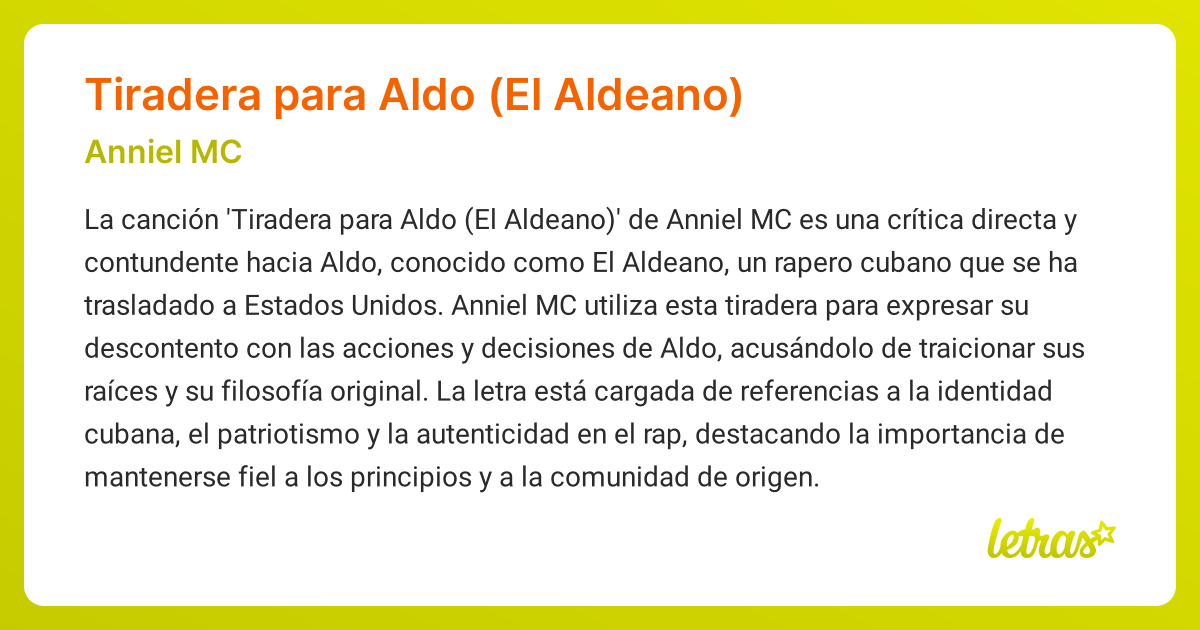 Significado de la canción Tiradera para Aldo (El Aldeano) (Anniel MC ...