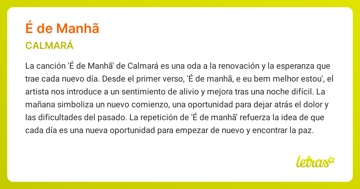 Significado de la canción É DE MANHÃ (CALMARÁ) - LETRAS.COM