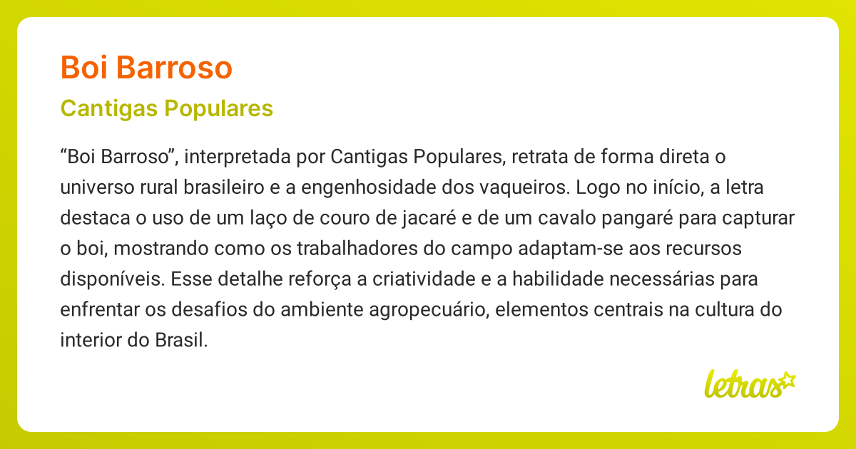 Significado da música BOI BARROSO (Cantigas Populares) - LETRAS.MUS.BR