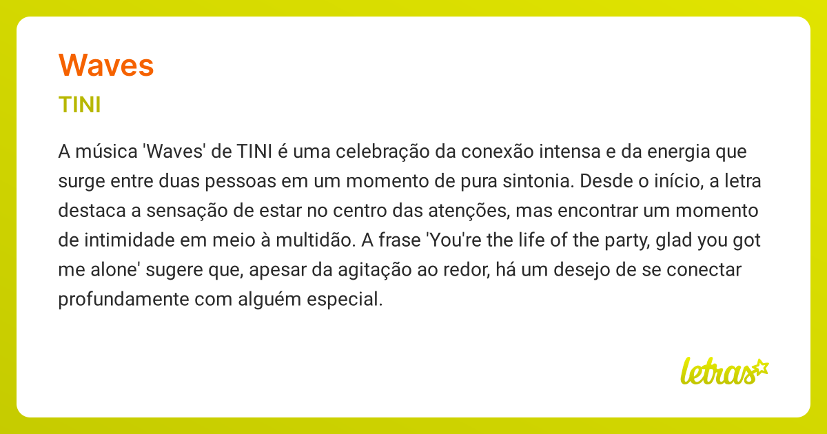 Significado da música WAVES (TINI) - LETRAS.MUS.BR