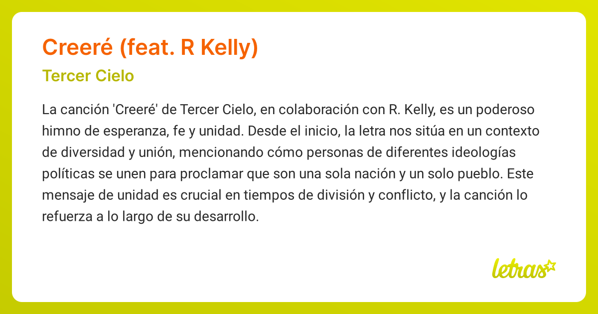 Significado de la canción CREERÉ (FEAT. R KELLY) (Tercer Cielo ...