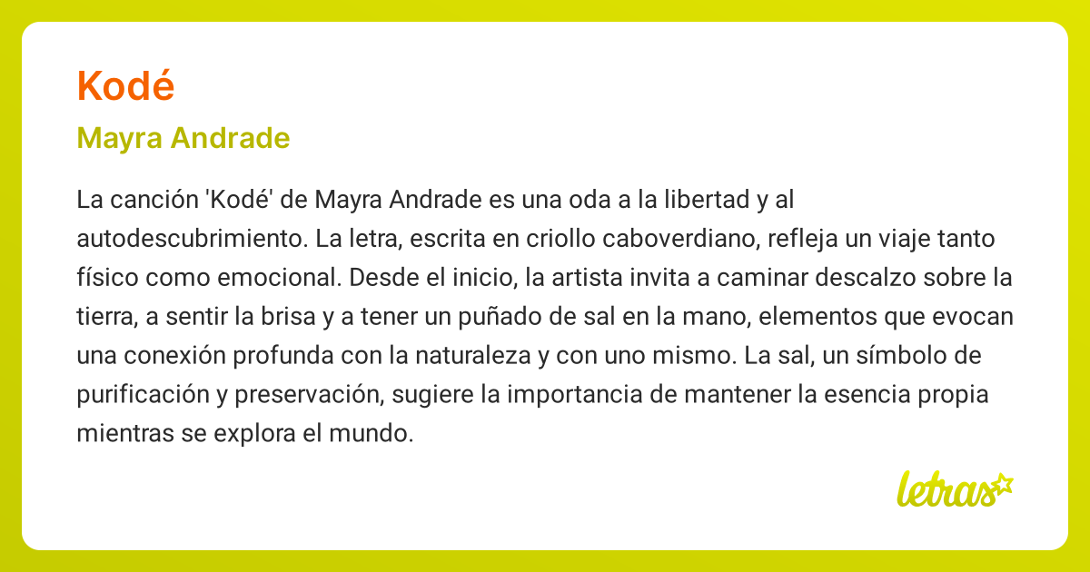 Significado de la canción KODÉ (Mayra Andrade) - LETRAS.COM