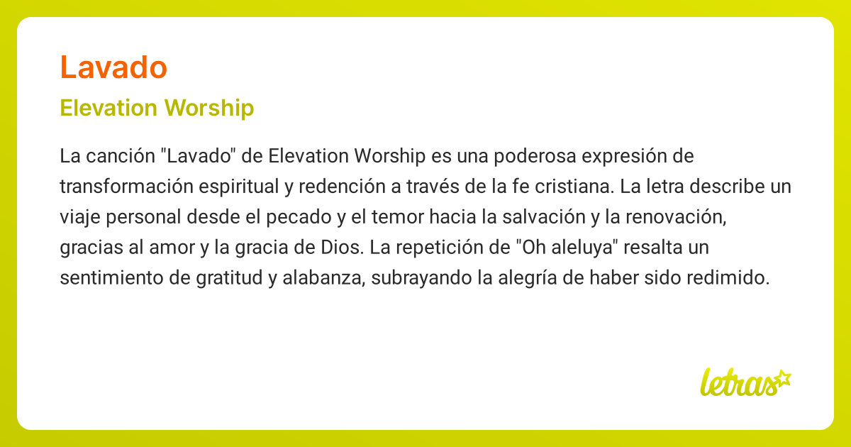 Significado de la canción LAVADO (Elevation Worship) - LETRAS.COM