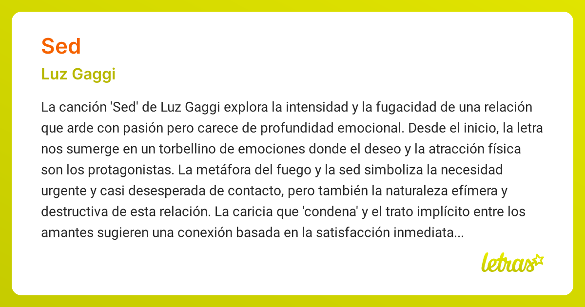 Significado de la canción SED (Luz Gaggi) - LETRAS.COM