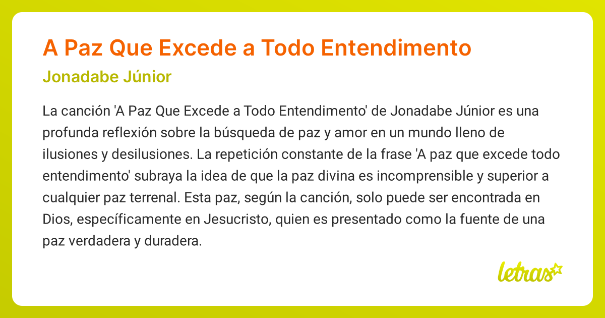 Significado de la canción A Paz Que Excede a Todo Entendimento ...