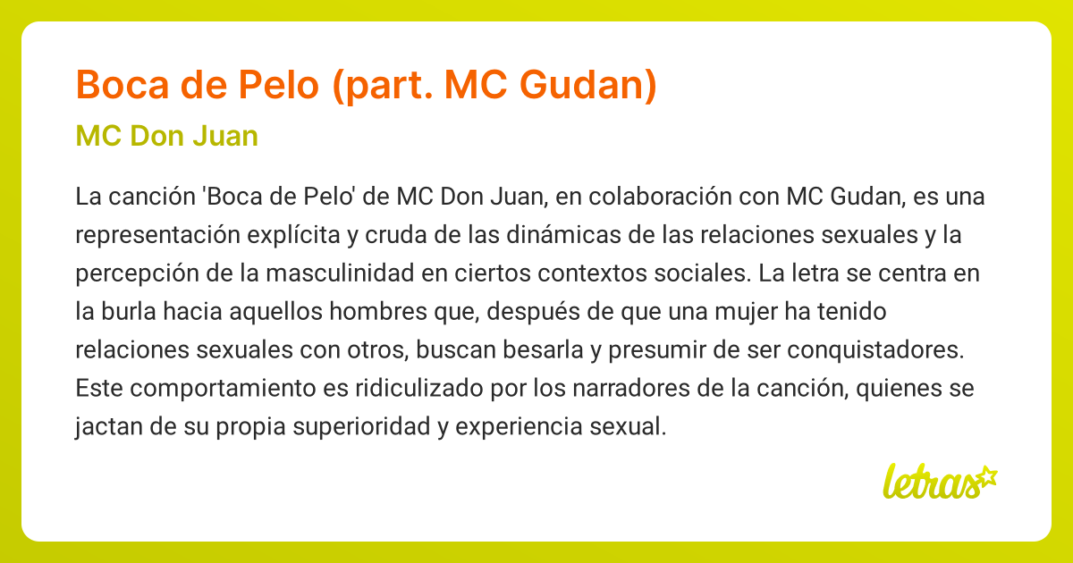 Significado de la canción BOCA DE PELO (PART. MC GUDAN) (MC Don Juan ...
