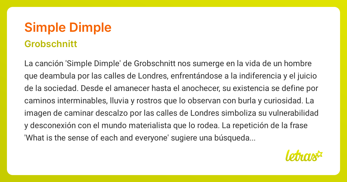 Significado de la canción SIMPLE DIMPLE (Grobschnitt) - LETRAS.COM
